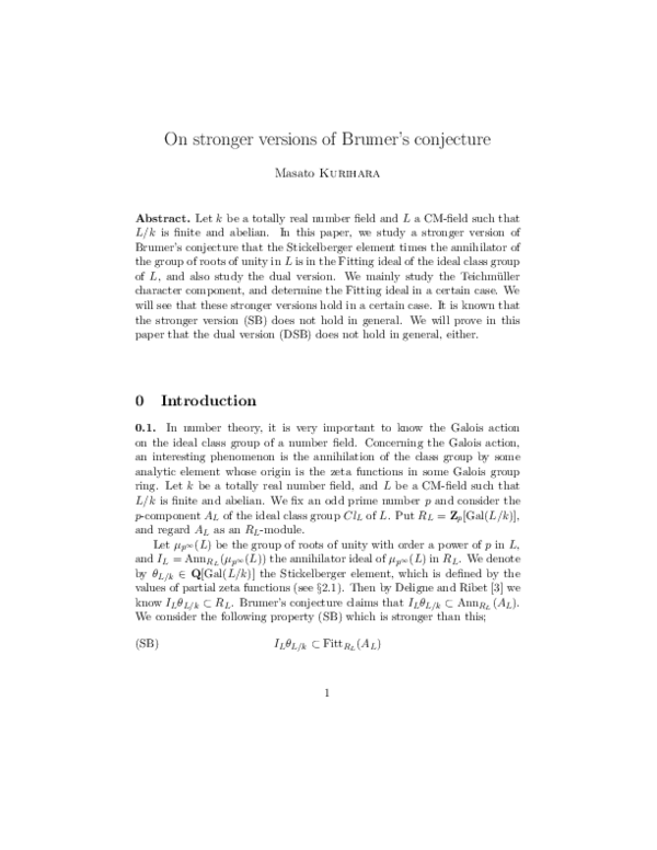 (PDF) On Stronger Versions of Brumer's Conjecture