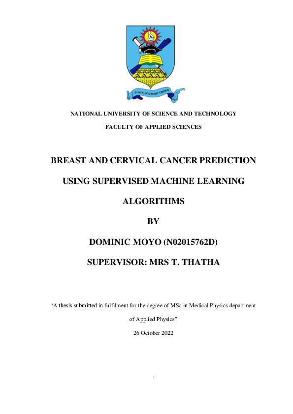 Pdf Predicting Breast And Cervical Cancer Using Ml Algorithms