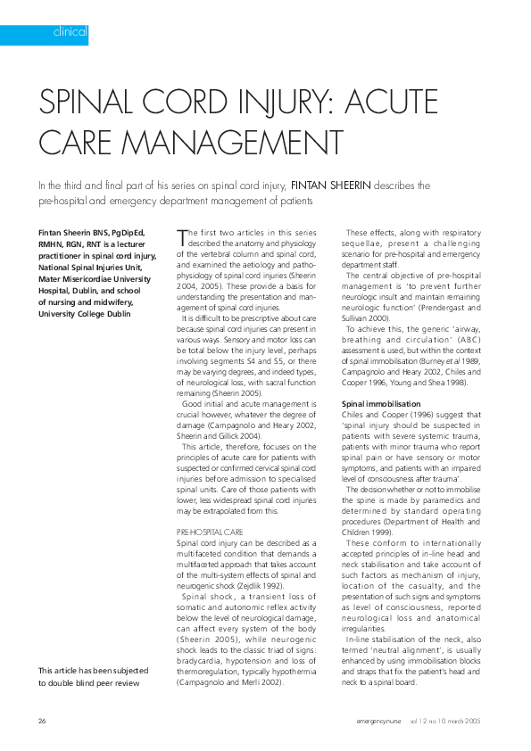(PDF) Spinal cord injury: acute care management