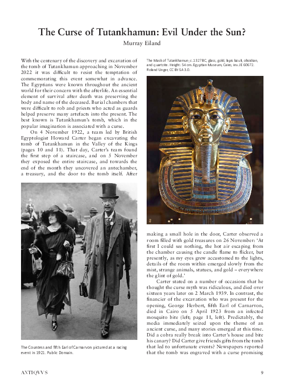 (PDF) 'The Curse of Tutankhamun: Evil Under the Sun', Antiqvvs 4:1, 9 ...