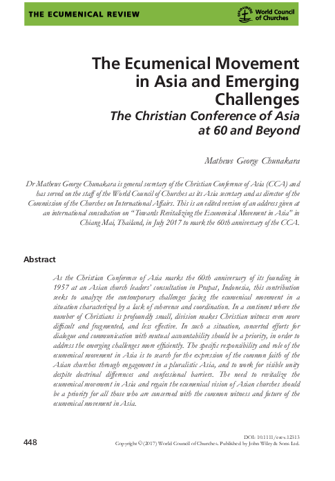 (PDF) The Ecumenical Movement in Asia and Emerging Challenges: The ...