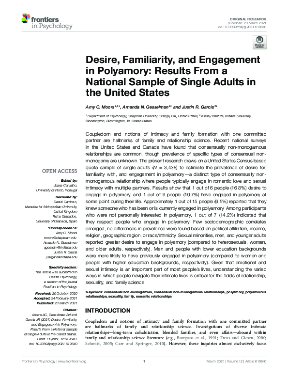 (PDF) Desire, Familiarity, and Engagement in Polyamory: Results From a National Sample of Single ...