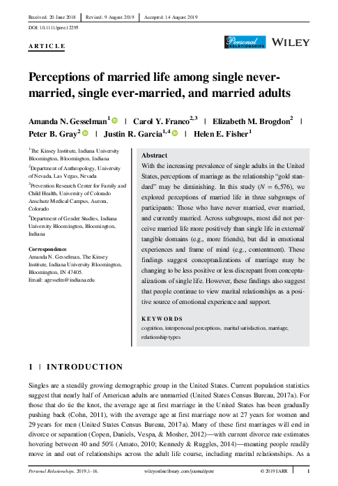 (PDF) Perceptions of married life among single never‐married, single ...