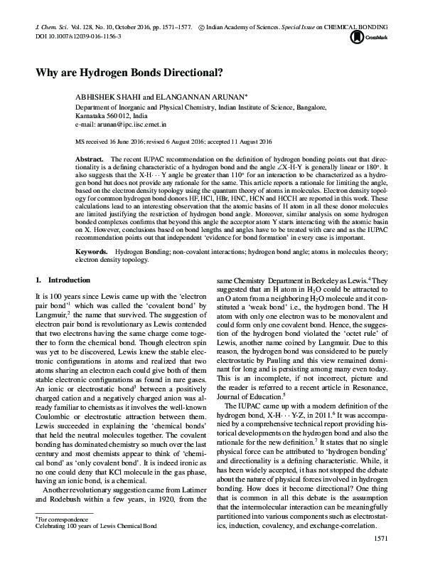 (PDF) Why are Hydrogen Bonds Directional?
