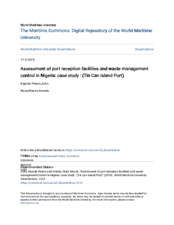 (PDF) Assessment of port reception facilities and waste management control in Nigeria: case ...