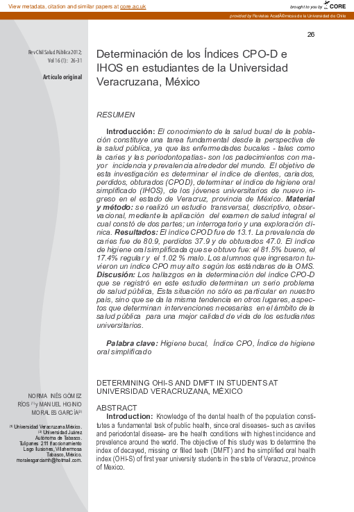 (PDF) Determinación de los Índices CPO-D e IHOS en estudiantes de la ...