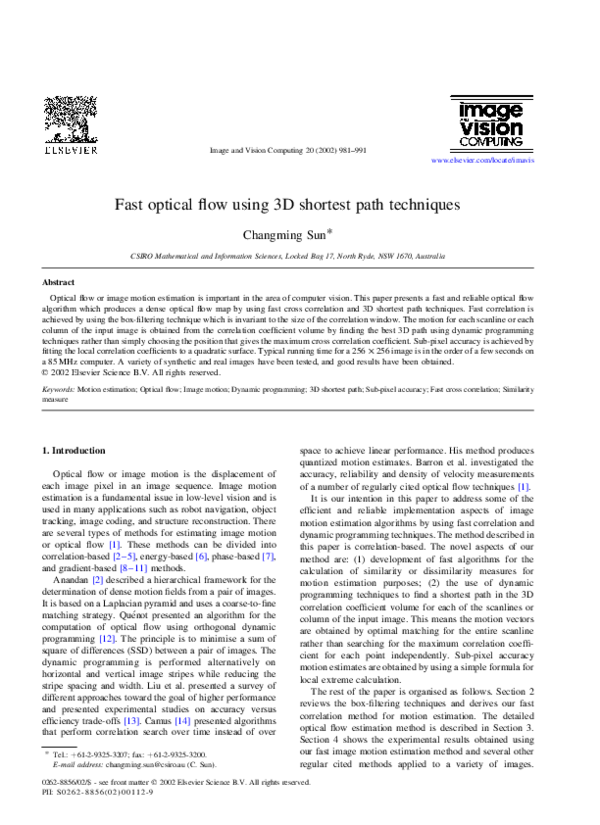 (PDF) Fast optical flow using 3D shortest path techniques