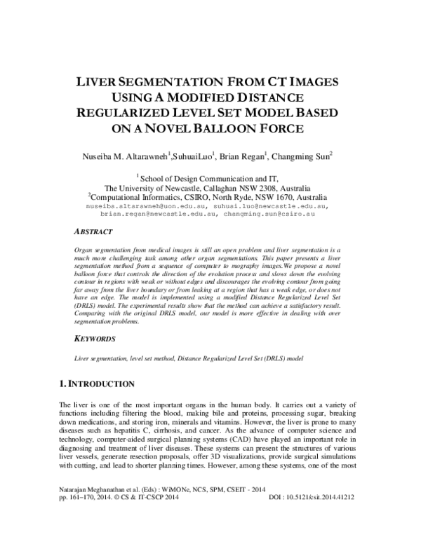 Pdf Liver Segmentation From Ct Images Using A Modified Distance Regularized Level Set Model