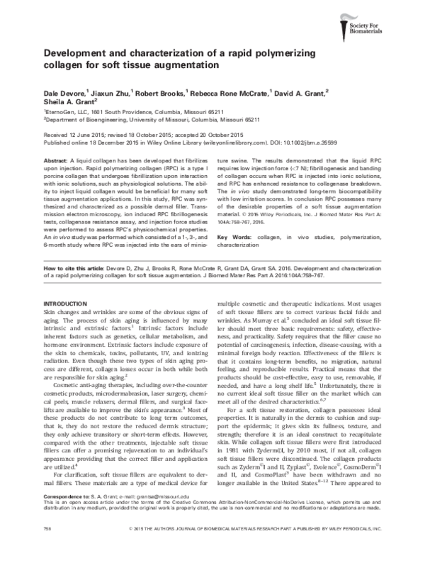 (PDF) Development and characterization of a rapid polymerizing collagen ...