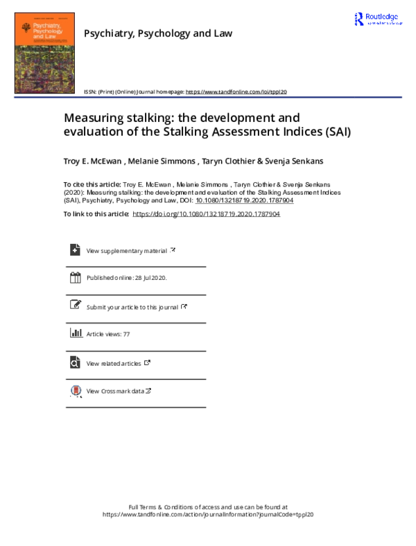 (PDF) Measuring stalking: the development and evaluation of the ...