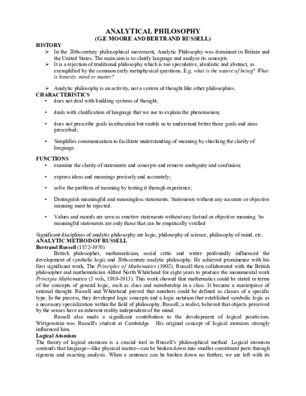 (DOC) ANALYTICAL PHILOSOPHY G.E MOORE AND BERTRAND RUSSELL