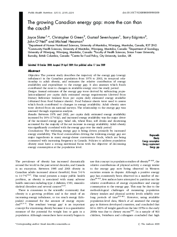 (PDF) The growing Canadian energy gap: more the can than the couch ...