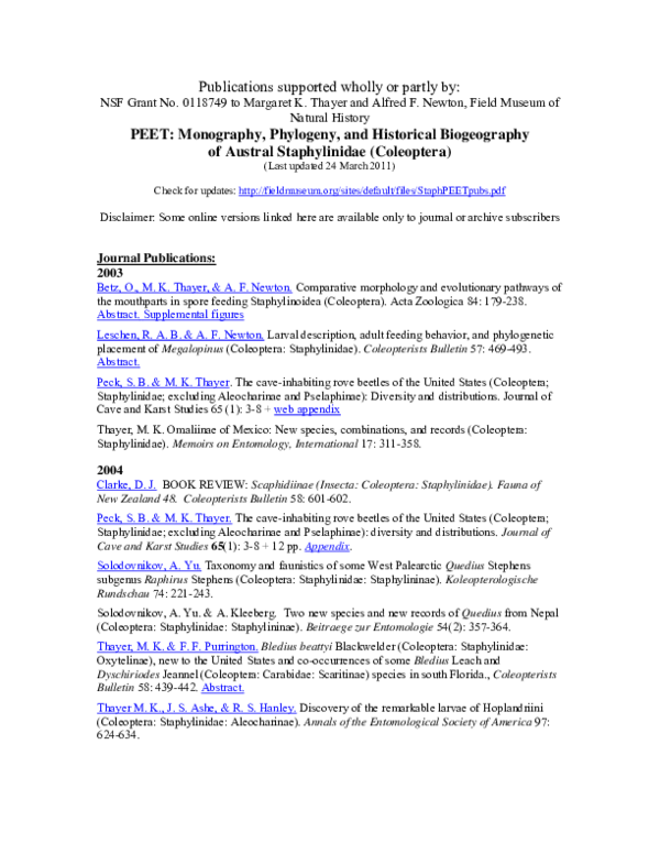 (PDF) PEET: Monography, Phylogeny, and Historical Biogeography of Austral Staphylinidae (Coleoptera)