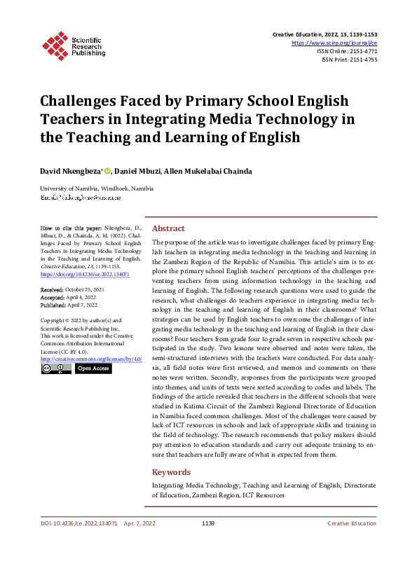 (PDF) Challenges Faced by Primary School English Teachers in ...