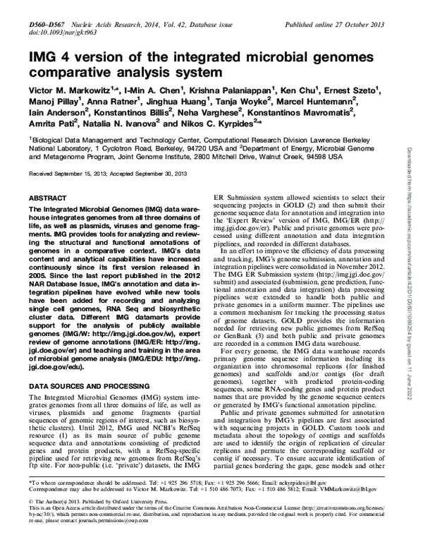 (PDF) IMG 4 version of the integrated microbial genomes comparative ...