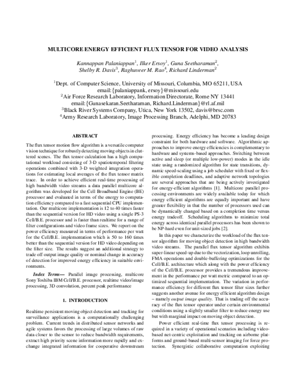 (PDF) Multicore energy efficient flux tensor for video analysis