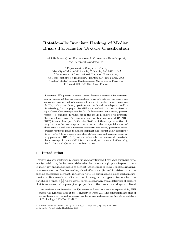 Pdf Rotationally Invariant Hashing Of Median Binary Patterns For Texture Classification K