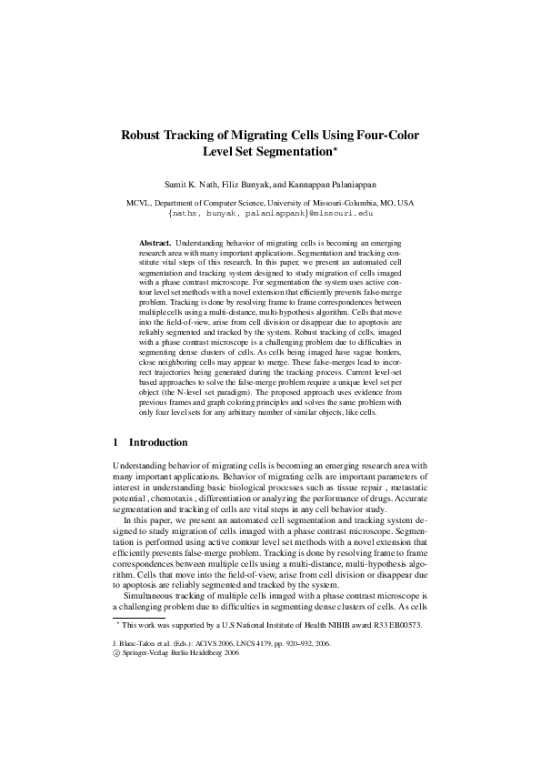 (PDF) Robust Tracking of Migrating Cells Using Four-Color Level Set Segmentation