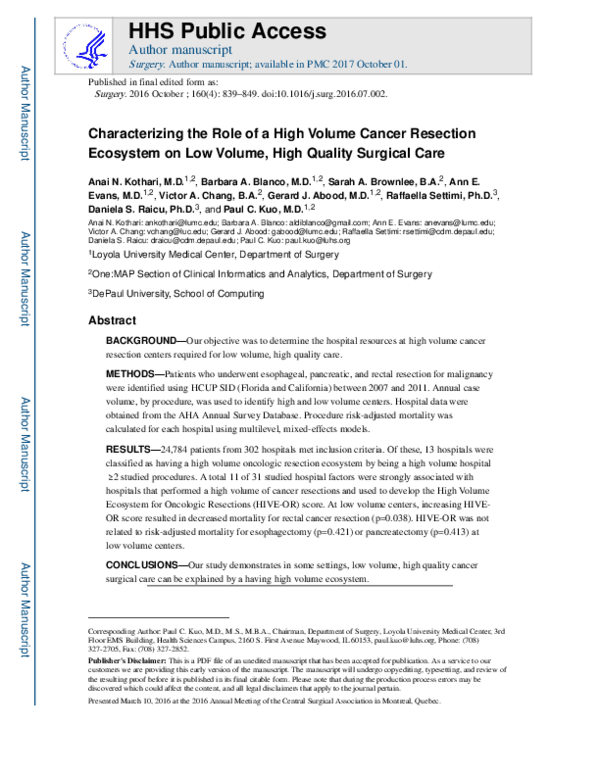 (PDF) Characterizing the role of a high-volume cancer resection ...