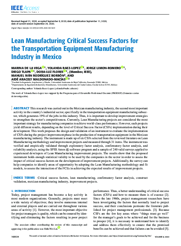 (PDF) Lean Manufacturing Critical Success Factors for the Transportation Equipment Manufacturing ...
