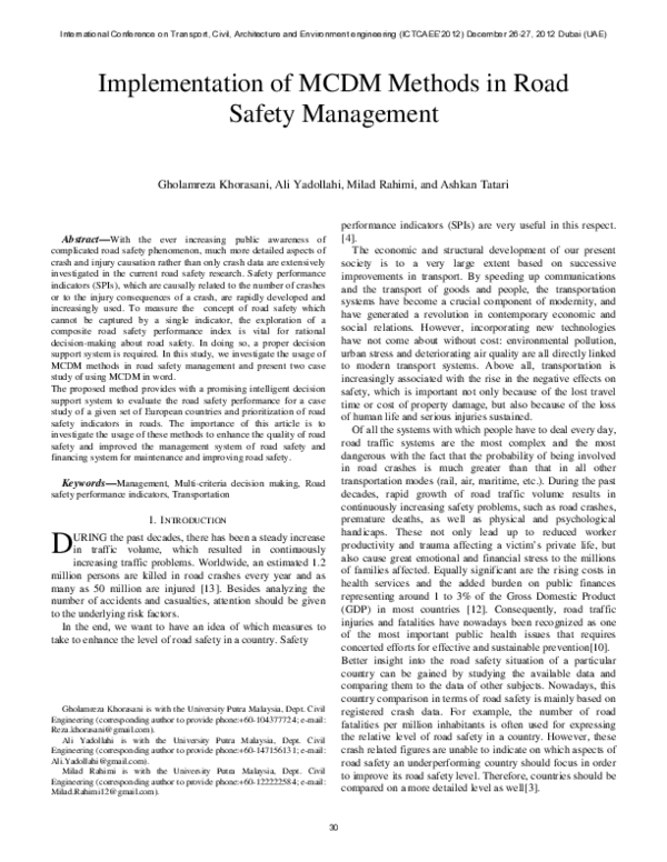 (PDF) Implementation of MCDM Methods in Road Safety Management