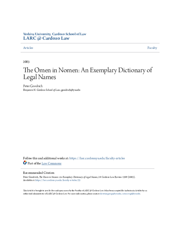 (PDF) The Omen in Nomen: An Exemplary Dictionary of Legal Names