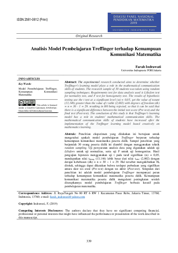 (PDF) Analisis Model Pembelajaran Treffinger terhadap Kemampuan ...