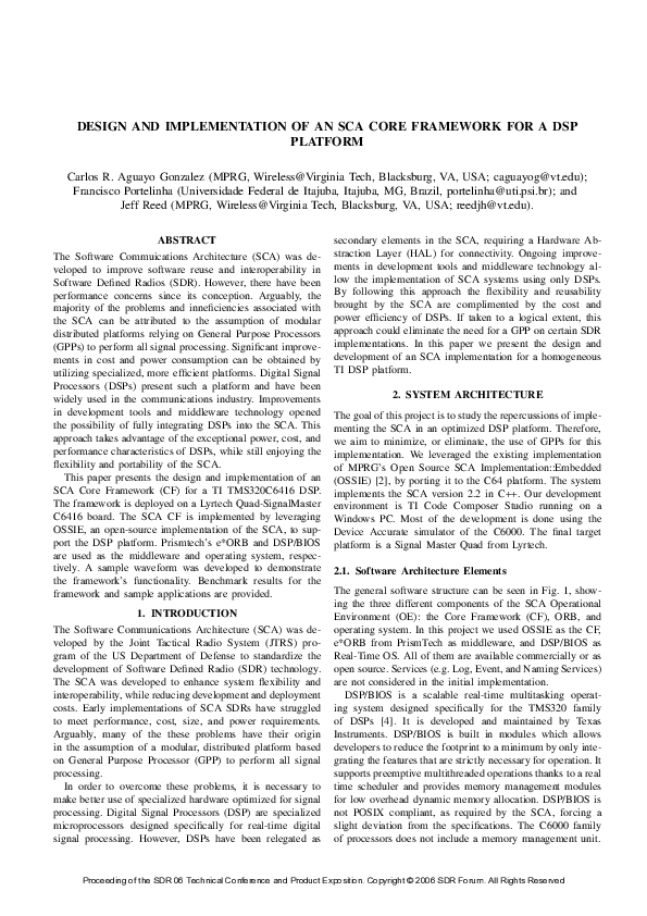 (PDF) Design and Implementation of an SCA core framework for a DSP platform