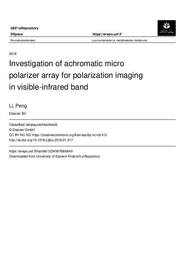 (PDF) Investigation of achromatic micro polarizer array for polarization imaging in visible ...