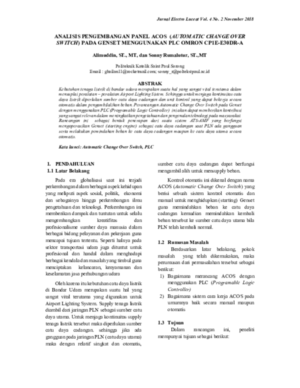 (PDF) Analisis Pengembangan Panel Acos (Automatic Change Over Switch) Pada Genset Menggunakan ...