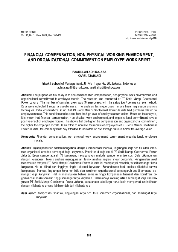 (PDF) Financial Compensation, Non-Physical Working Environment, and ...