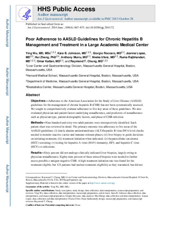 (PDF) Poor Adherence to AASLD Guidelines for Chronic Hepatitis B ...