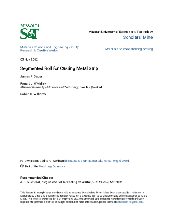 (PDF) Segmented roll for casting metal strip