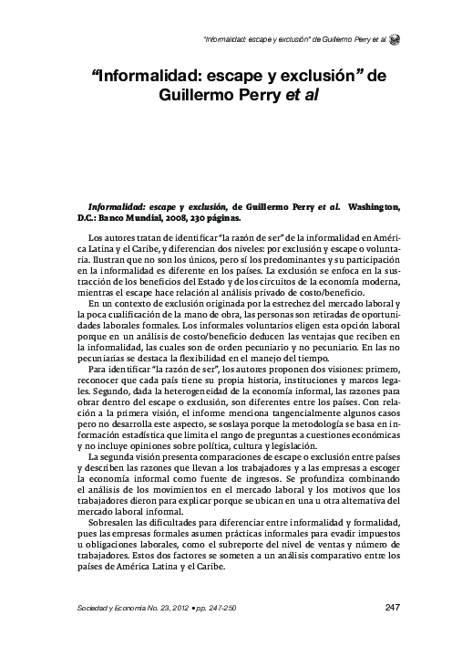 (PDF) “Informalidad: escape y exclusión” de Guillermo Perry et al
