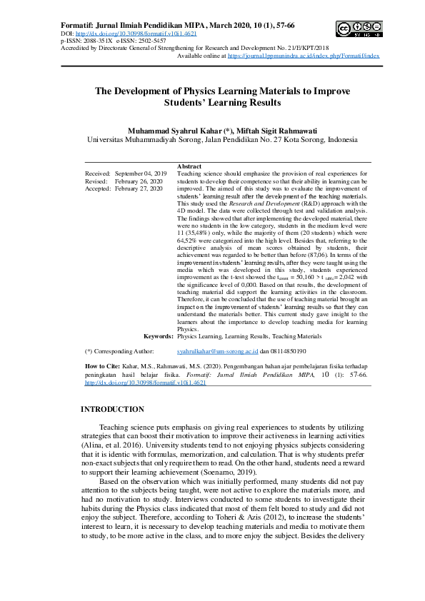 (PDF) The Development of Physics Learning Materials to Improve Students’ Learning Results