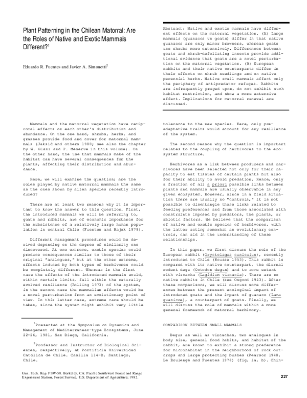 (PDF) Plant patterning in the Chilean matorral: are the roles of native and exotic
