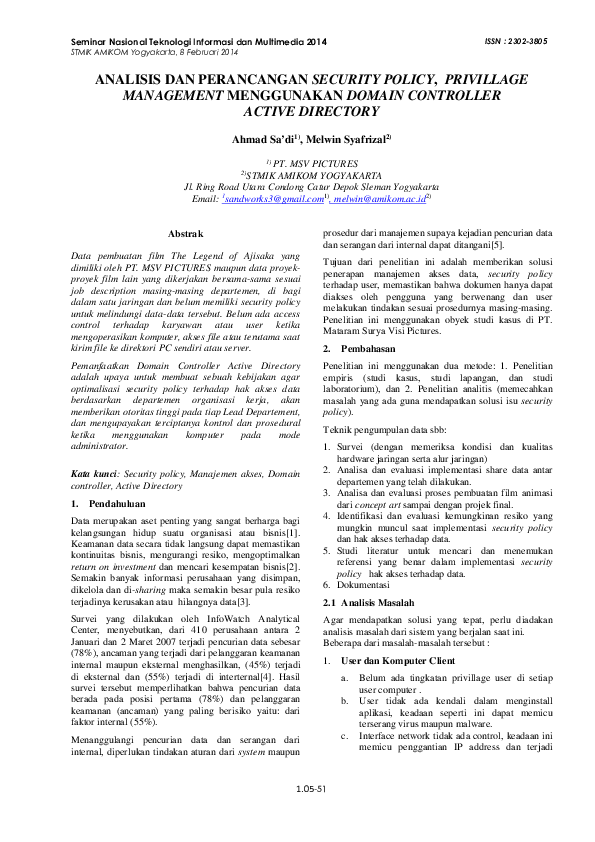 (PDF) Analisis Dan Perancangan Security Policy, Privillage Management Menggunakan Domain ...