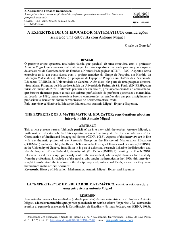 (PDF) A Expertise De Um Educador Matemático