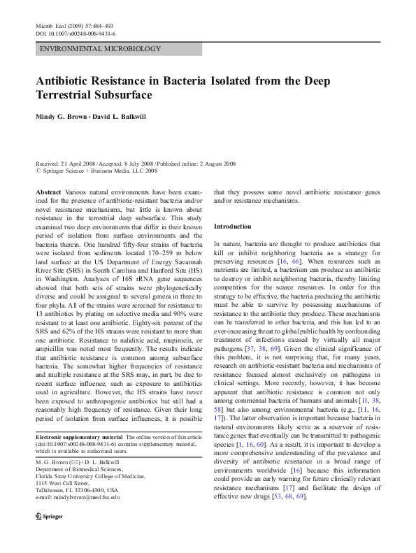 (PDF) Antibiotic Resistance in Bacteria Isolated from the Deep ...