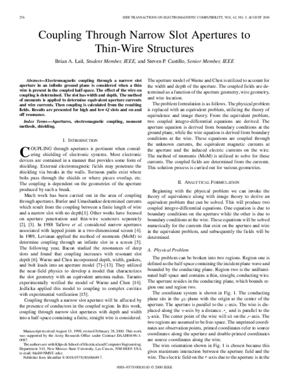 Pdf Coupling Through Narrow Slot Apertures To Thin Wire Structures