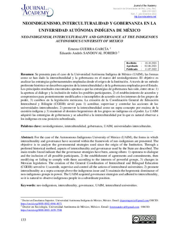 (PDF) Neoindigenismo, interculturalidad y gobernanza en la Universidad ...