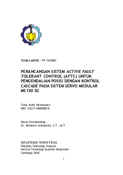 Pdf Perancangan Sistem Active Fault Tolerant Control Aftc Untuk