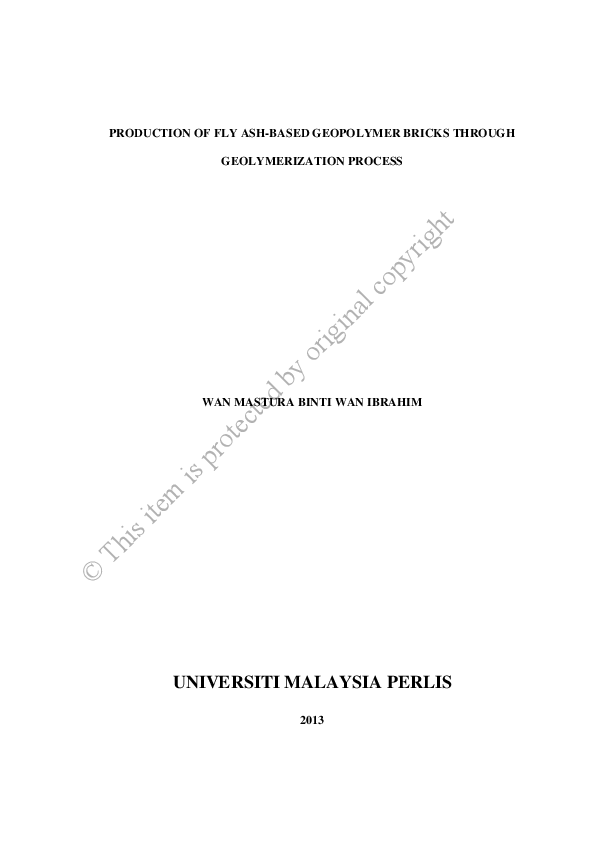 (PDF) Production of fly ash-based geopolymer bricks through geopolymerization process