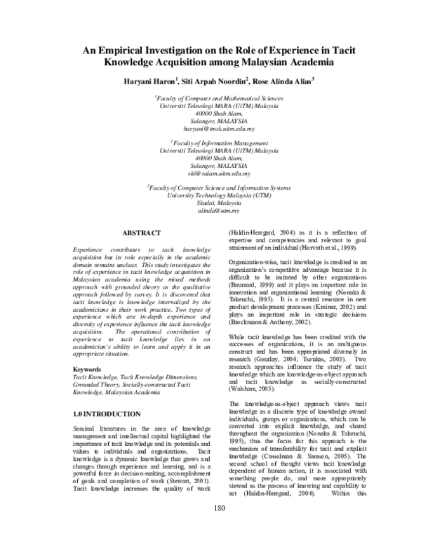 (PDF) An Empirical Investigation on the Role of Experience in Tacit ...