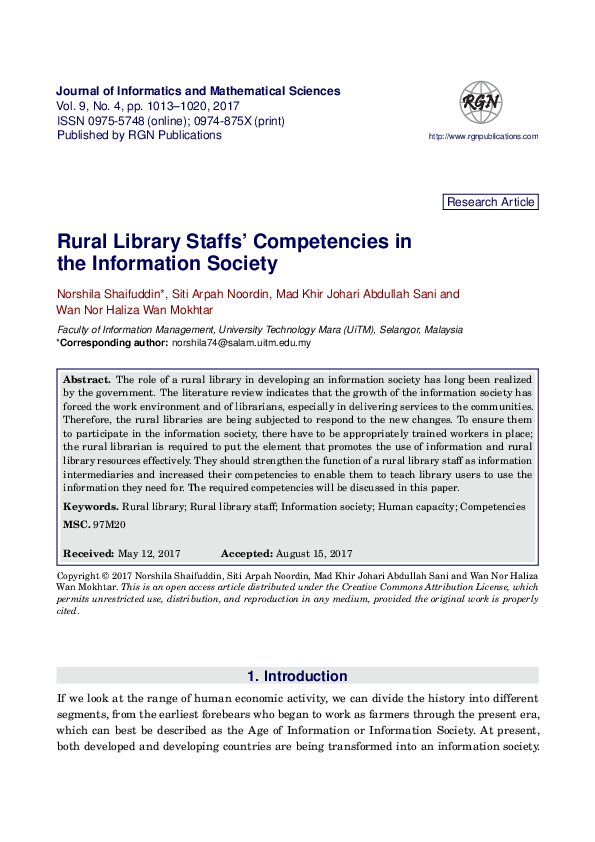 (PDF) Rural Library Staffs’ Competencies in the Information Society