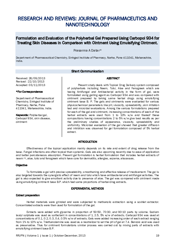 (PDF) RESEARCH AND REVIEWS: JOURNAL OF PHARMACEUTICS AND NANOTECHNOLOGY ...
