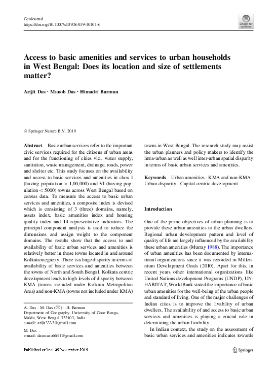 (PDF) Access to basic amenities and services to urban households in ...