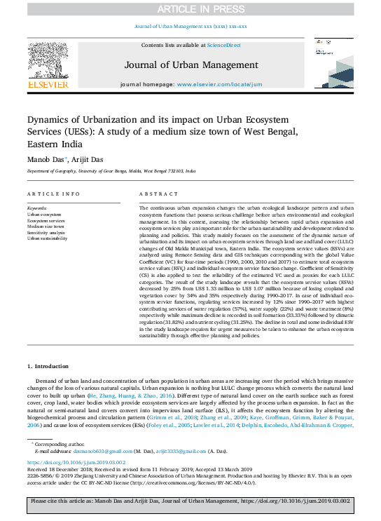 (PDF) Dynamics of Urbanization and its impact on Urban Ecosystem ...
