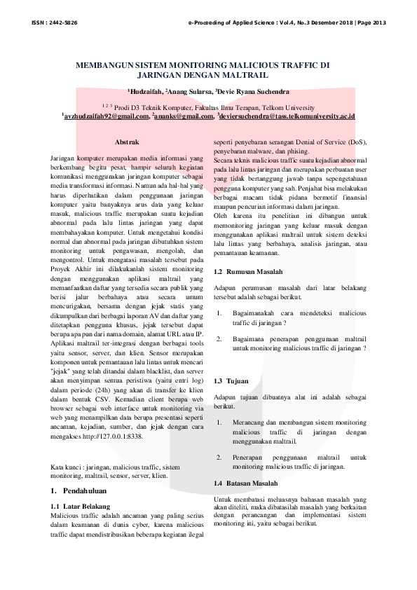 Pdf Membangun Sistem Monitoring Malicious Traffic Di Jaringan Dengan Maltrail