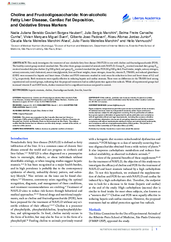 (PDF) Choline and Fructooligosaccharide: Non-alcoholic Fatty Liver ...
